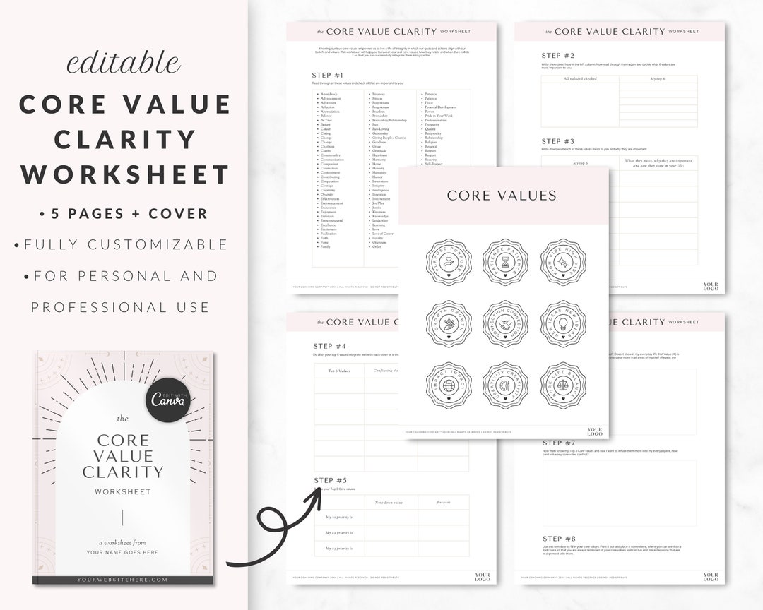 Core Value Clarity Worksheet Template, Coaching Worksheets, Coaching ...
