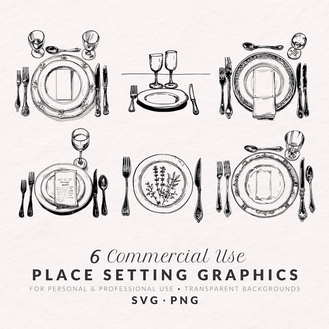 Hand Drawn Place Setting Illustration, SVG PNG, Hand Drawn Wedding Icon ...