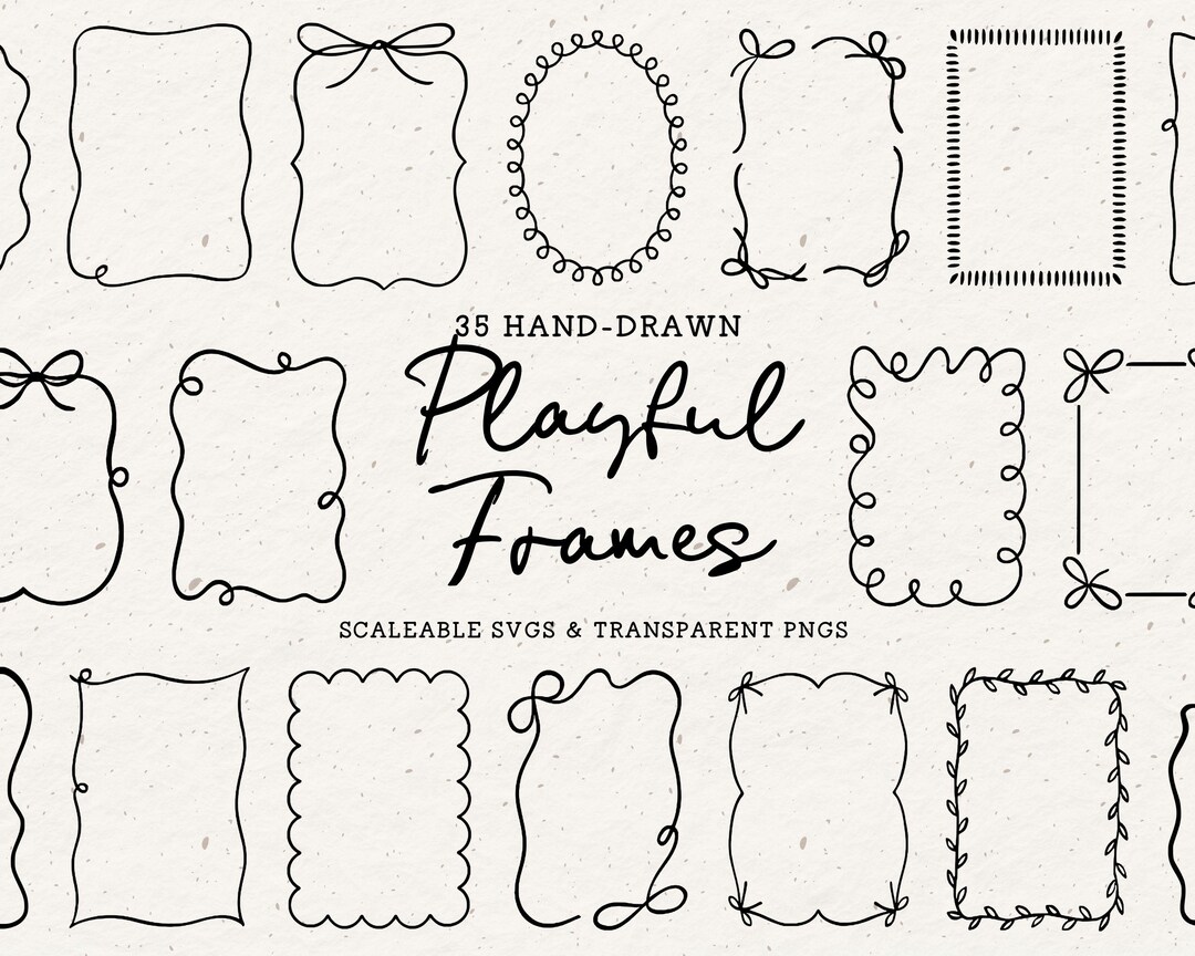 Hand Drawn Wedding Frames With Bows and Ribbons, Illustration Bundle ...