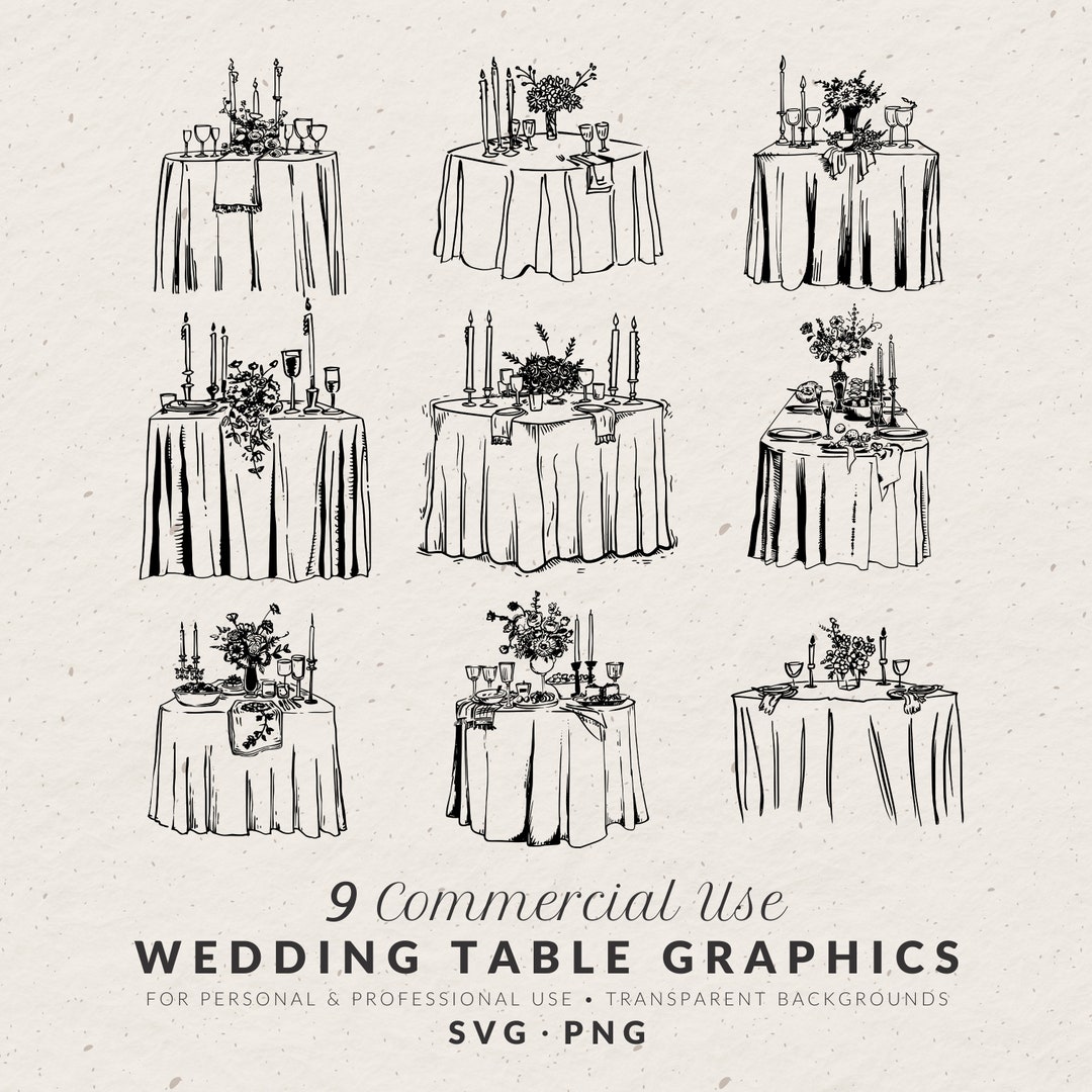 Hand Drawn Wedding Reception Table Illustrations SVG PNG, Hand Drawn ...