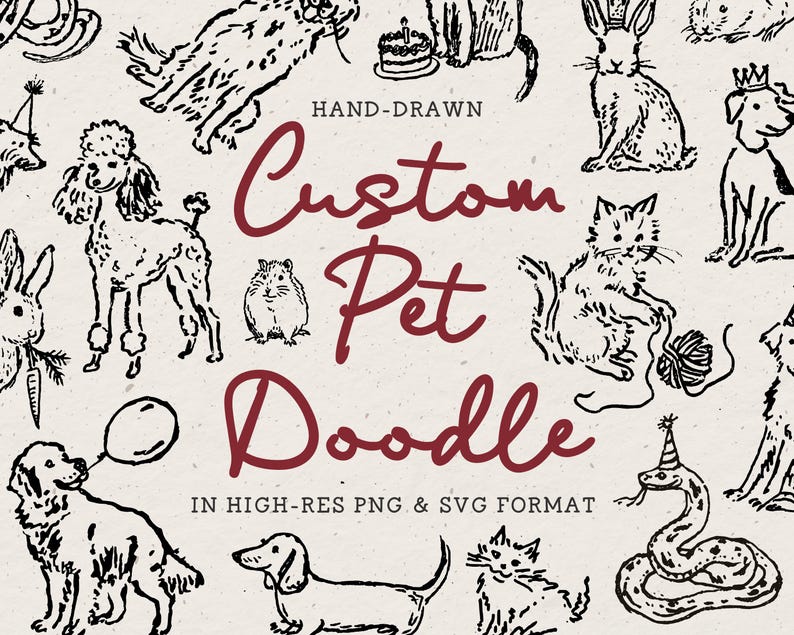 Custom Hand Drawn Pet Portrait: Whimsical Doodle Line Art (PNG & SVG ...