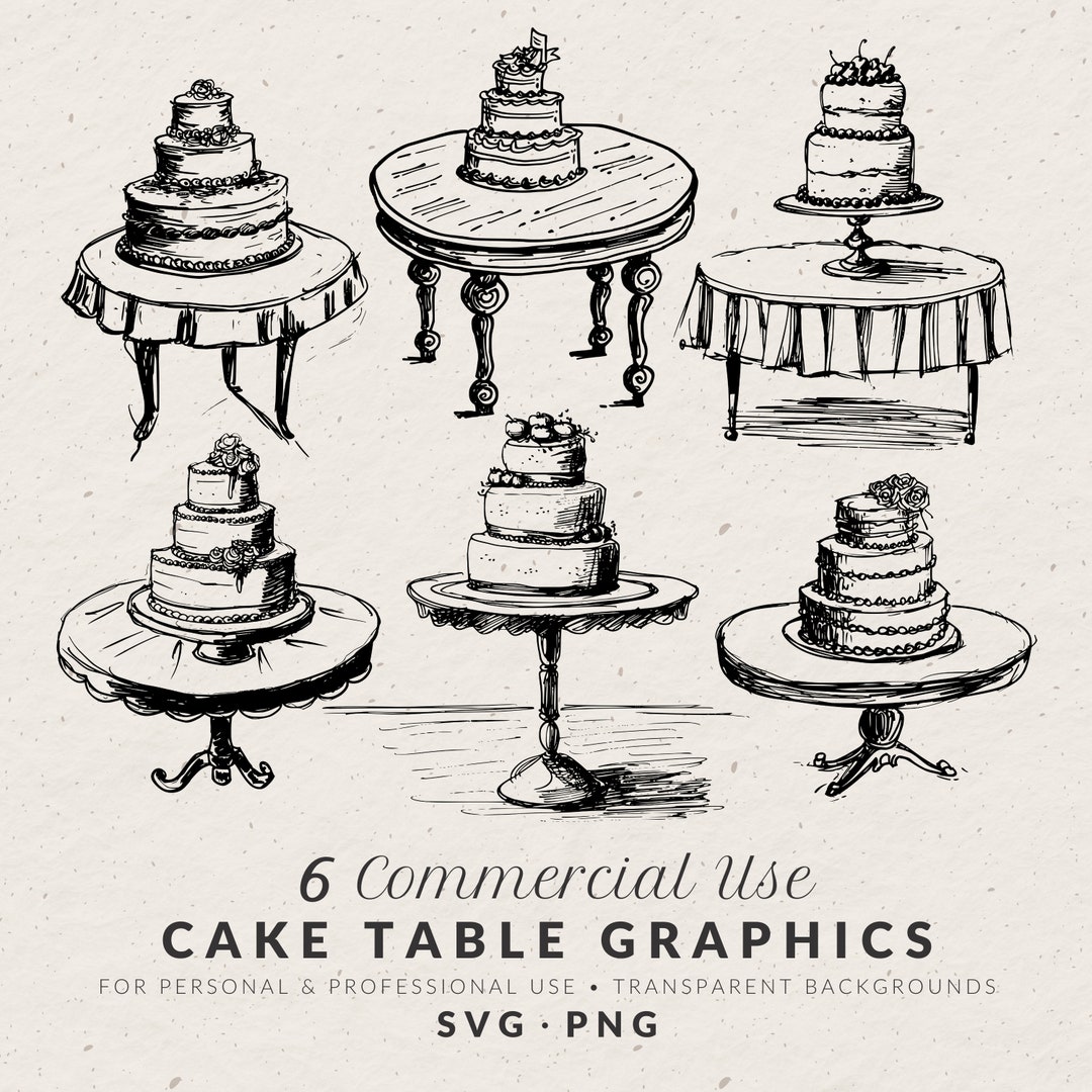 Hand Drawn Wedding Cake Table Illustrations SVG PNG, Hand Drawn Wedding ...