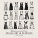 Hand Drawn Spring Dress Illustration Bundle SVG PNG, Vintage Fashion ...
