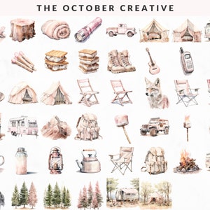Watercolor Camping Trip Clip Art PNG, Camp Supplies Clip Art, Summer ...