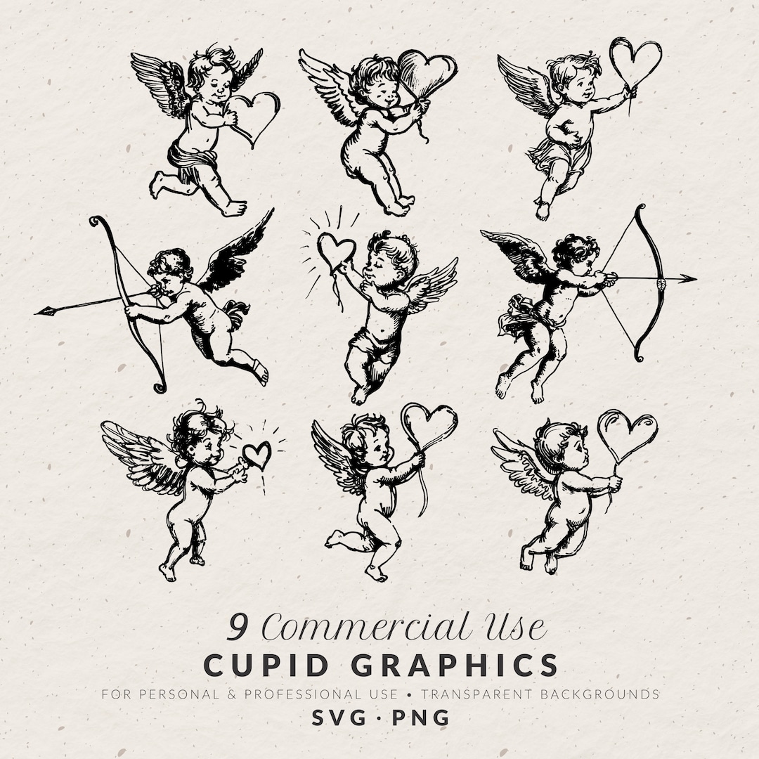 Hand Drawn Vintage Cupid Illustration SVG PNG, Hand Drawn Icons, Retro ...