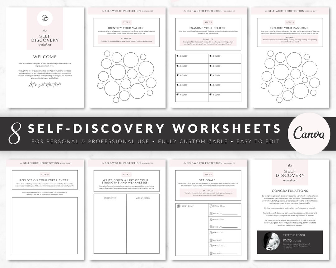 Self Discovery Worksheet Templates, Done for You Life Coaching ...
