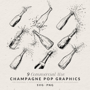 Hand Drawn Pop Champagne Illustration SVG PNG, Hand Drawn Icons ...
