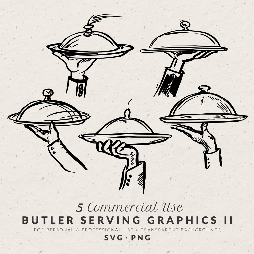 Hand Drawn Butler Serving Tray Illustration SVG PNG, Hand Drawn Wedding ...