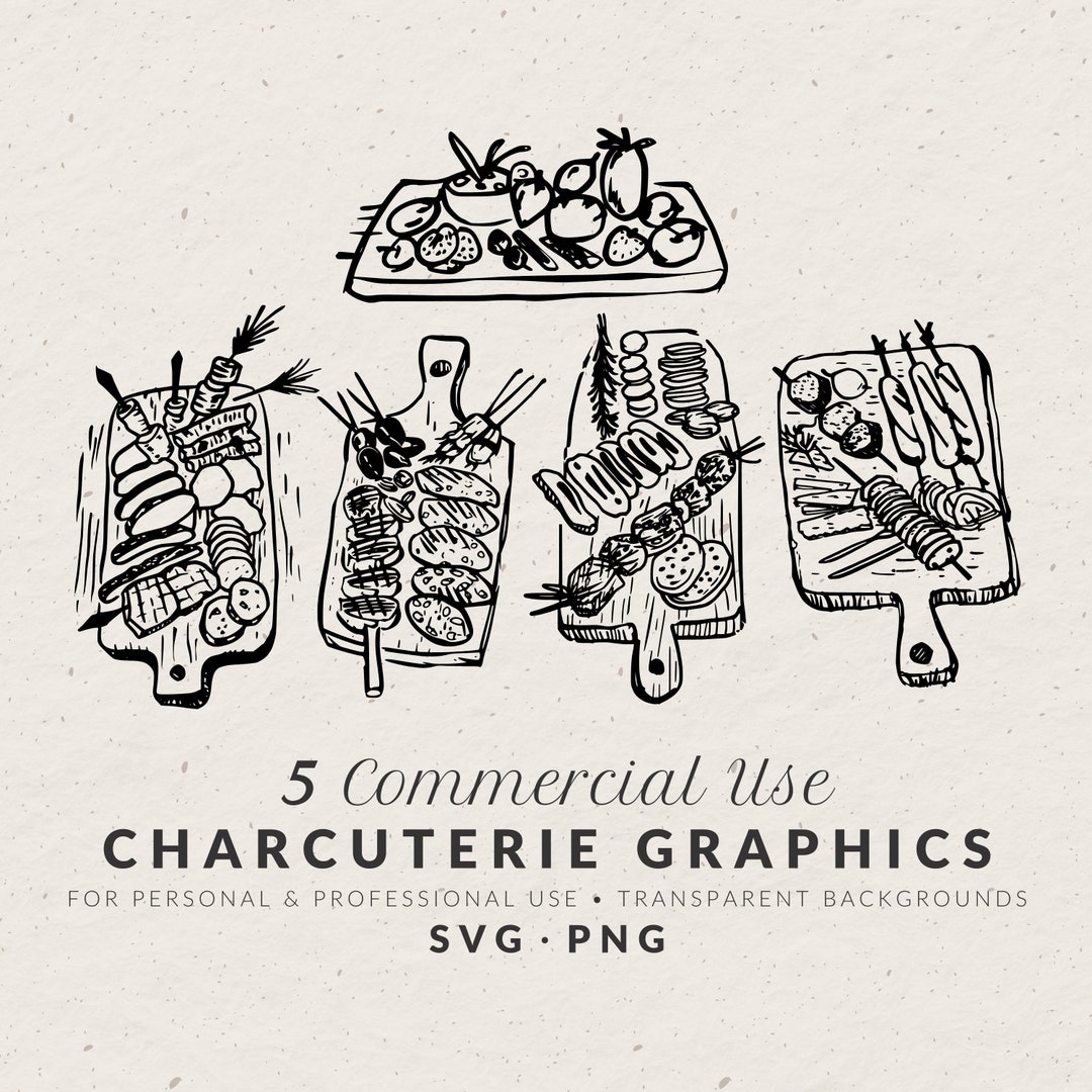 Hand Drawn Charcuterie Board Illustration Bundle SVG PNG, Vintage ...