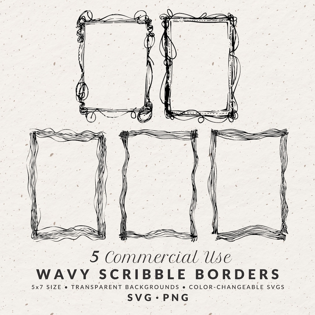 Hand Drawn Wavy Scribble Border Illustration Bundle Set SVG PNG, Size ...