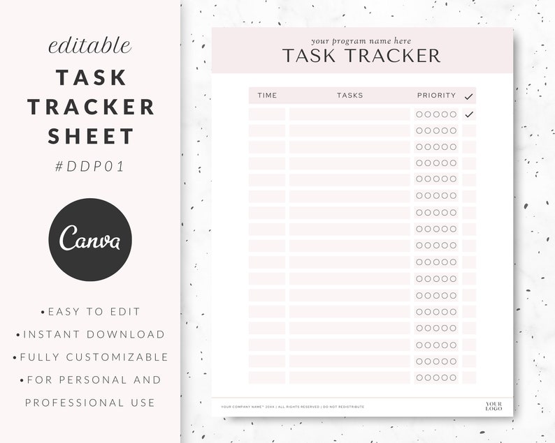 Task Tracker Worksheet Canva Template Project Management - Etsy