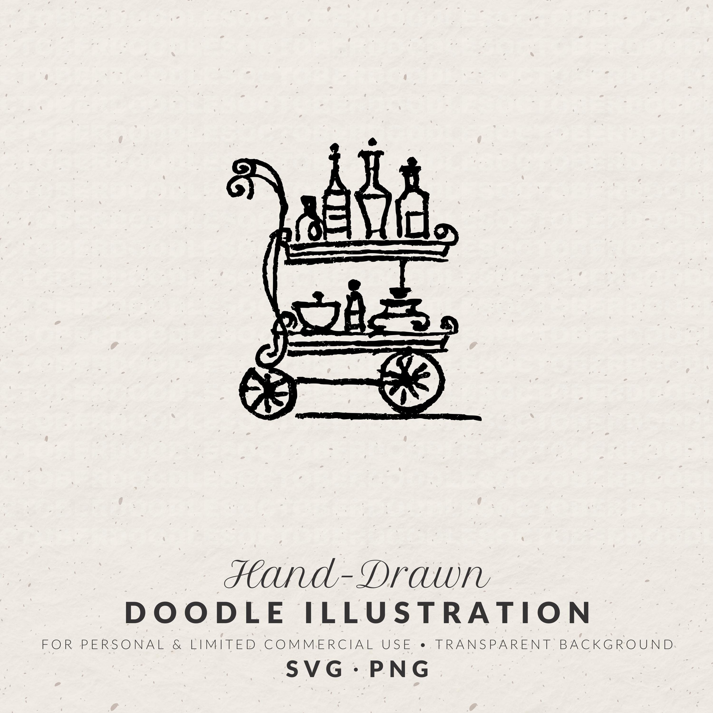 Hand Drawn Bar Cart Illustration Clipart, SVG PNG Digital File - Etsy
