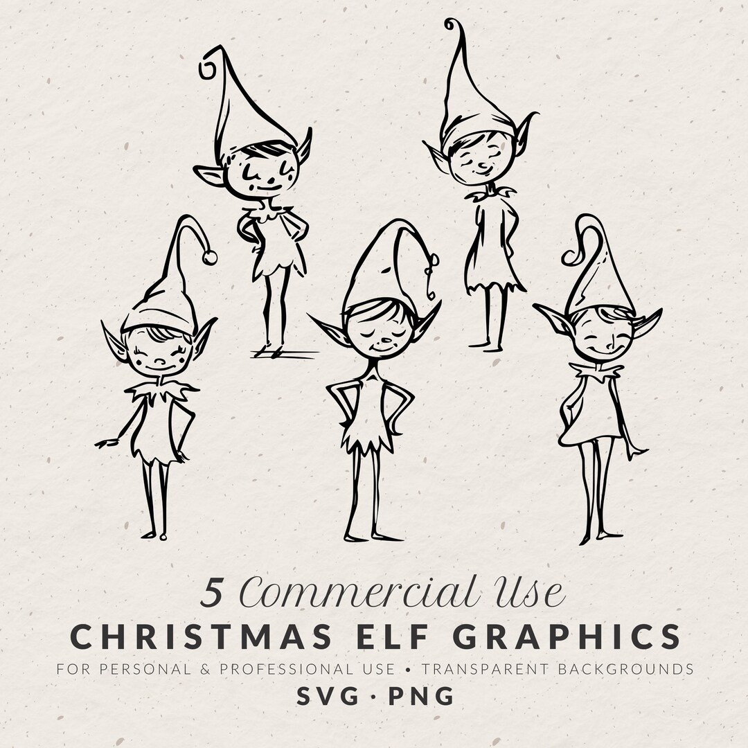 Hand Drawn Vintage Christmas Elves Illustration SVG PNG, Winter Holiday ...