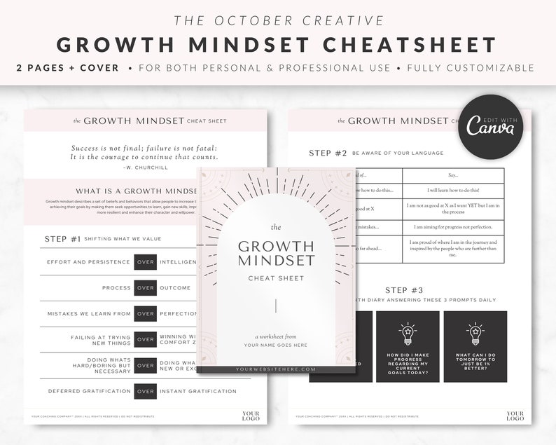 Growth Mindset Cheat Sheet Worksheet Template Coaching - Etsy