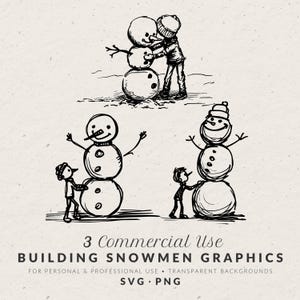 Hand Drawn Vintage Building Snowman Illustration SVG PNG, Christmas ...