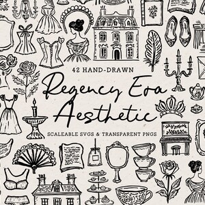 Regency Era Bridgerton Clipart, Hand Drawn Doodle Illustration Bundle ...