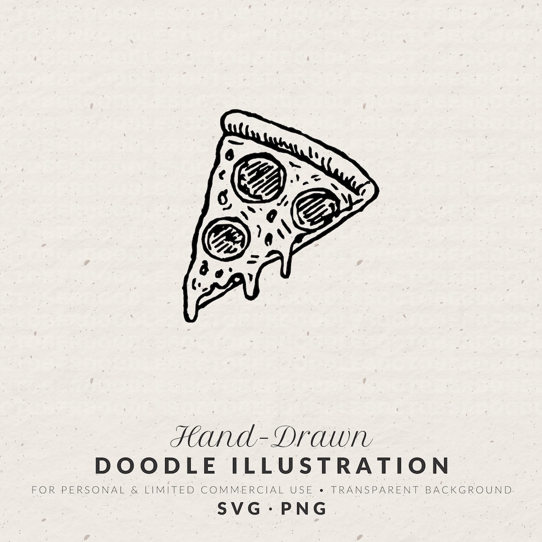 Hand Drawn Pizza Slice Clipart – Whimsical Fast Food Doodle (PNG & SVG ...