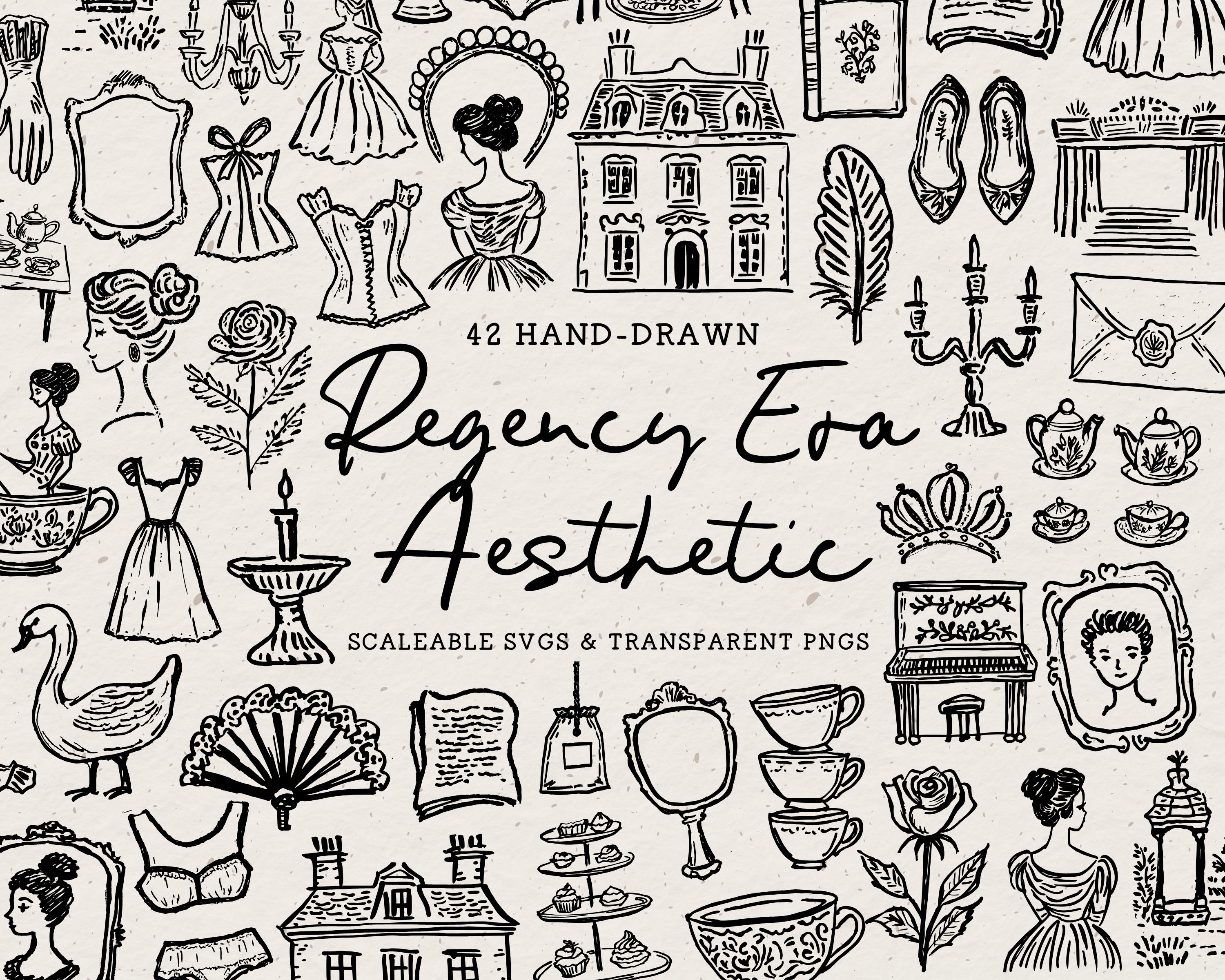 Regency Era Clipart, Hand Drawn Doodle Illustration Bundle, Whimsical ...