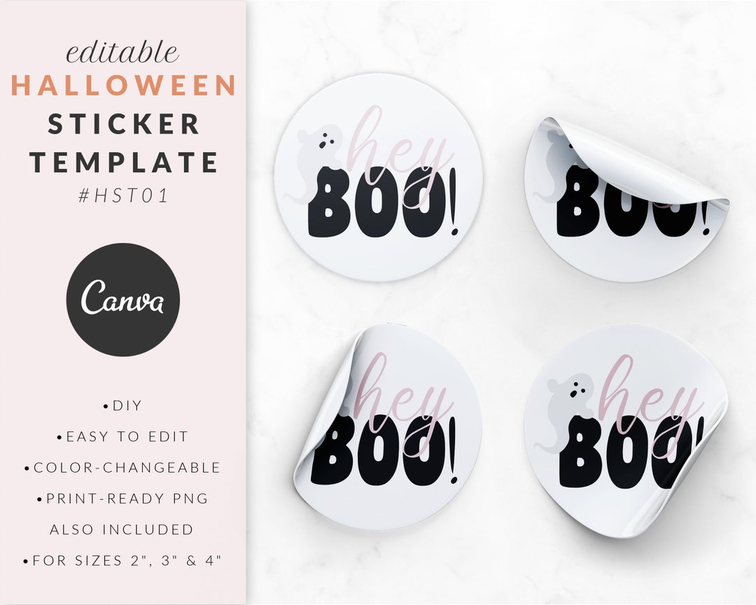 Halloween Sticker Template for Canva, Printable Stickers, Custom ...
