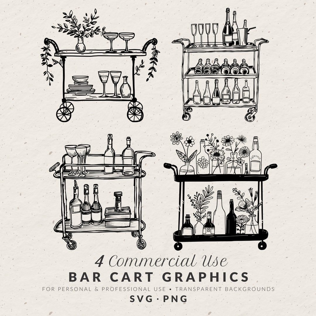 Hand Drawn Bar Cart Illustration SVG PNG, Hand Drawn Wedding Icons ...