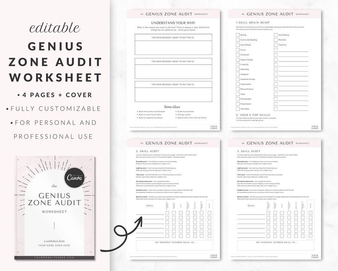 Genius Zone Audit Worksheet Template, Coaching Worksheets, Coaching ...