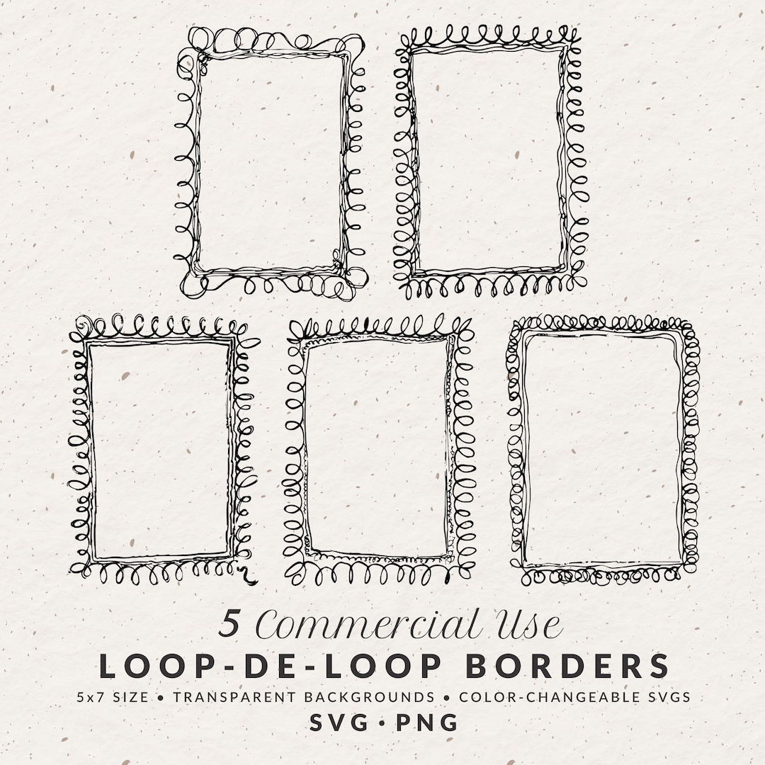 Hand Drawn Squiggly Loop Border Illustration Bundle Set SVG PNG, Size ...