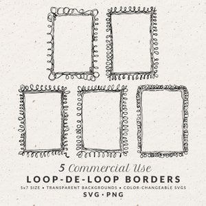 Hand Drawn Squiggly Loop Border Illustration Bundle Set SVG PNG, Size ...