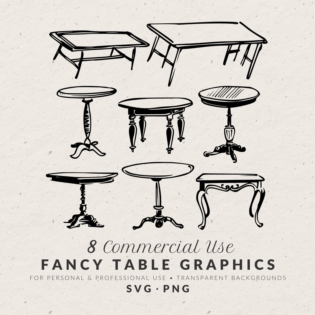 Hand Drawn Coffee End Table Illustration Bundle SVG PNG, Vintage ...