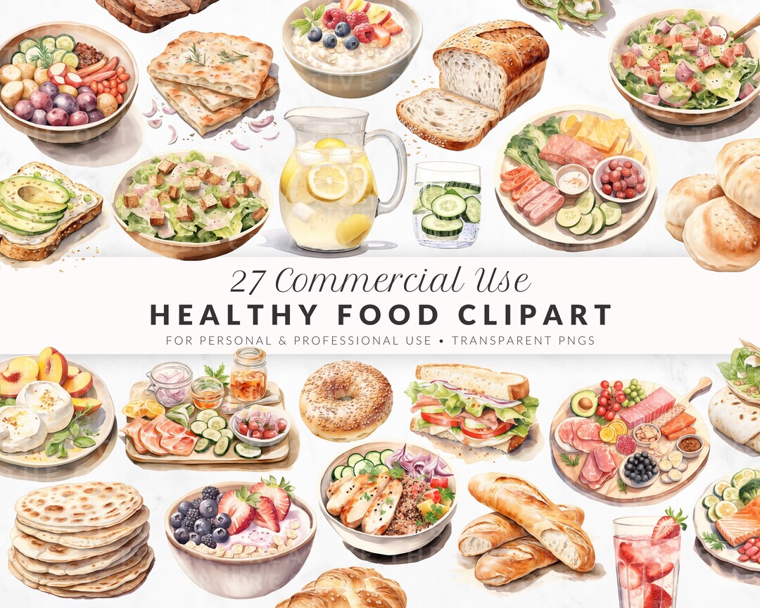 Watercolor Healthy Food Clip Art Pngs, Salad Clip Art, Watercolor Clip ...