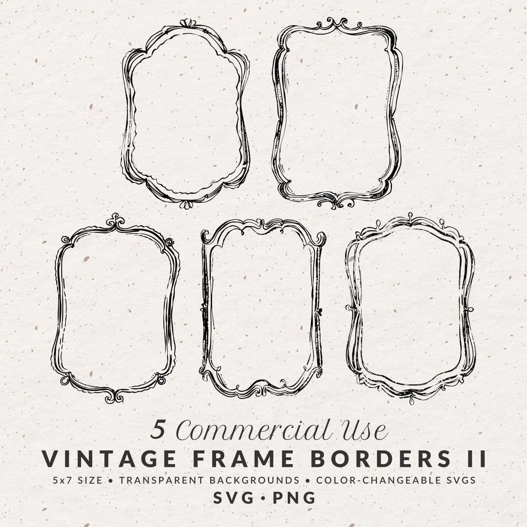 Hand Drawn Vintage Border Illustration Bundle Set SVG PNG, Size 5x7 ...
