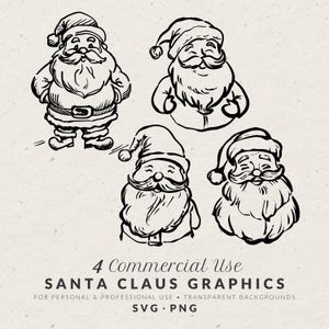 Hand Drawn Vintage Santa Claus Illustrations SVG PNG, Winter Christmas ...