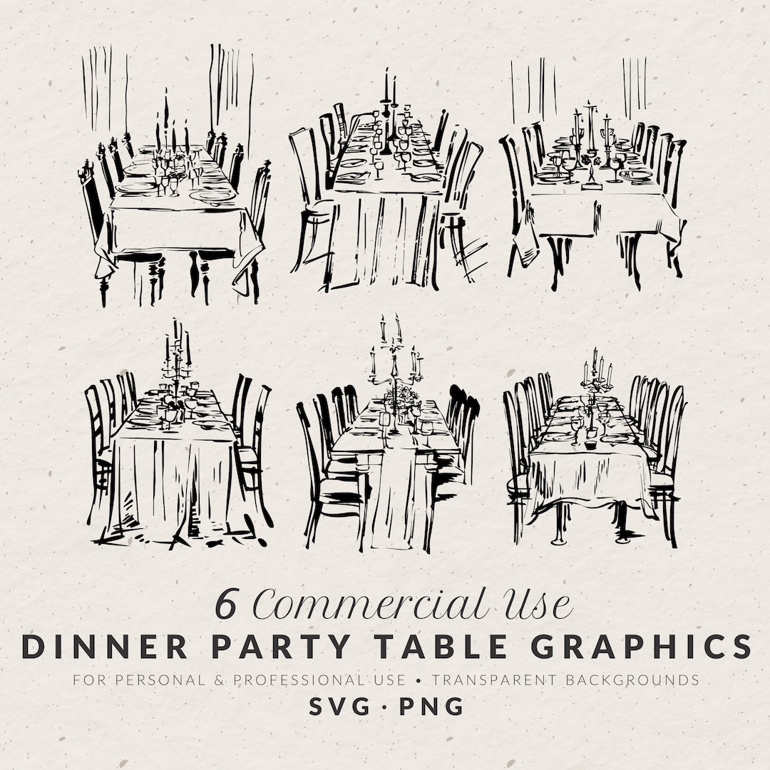 Hand Drawn Fancy Reception Dinner Table Illustration Bundle SVG PNG ...