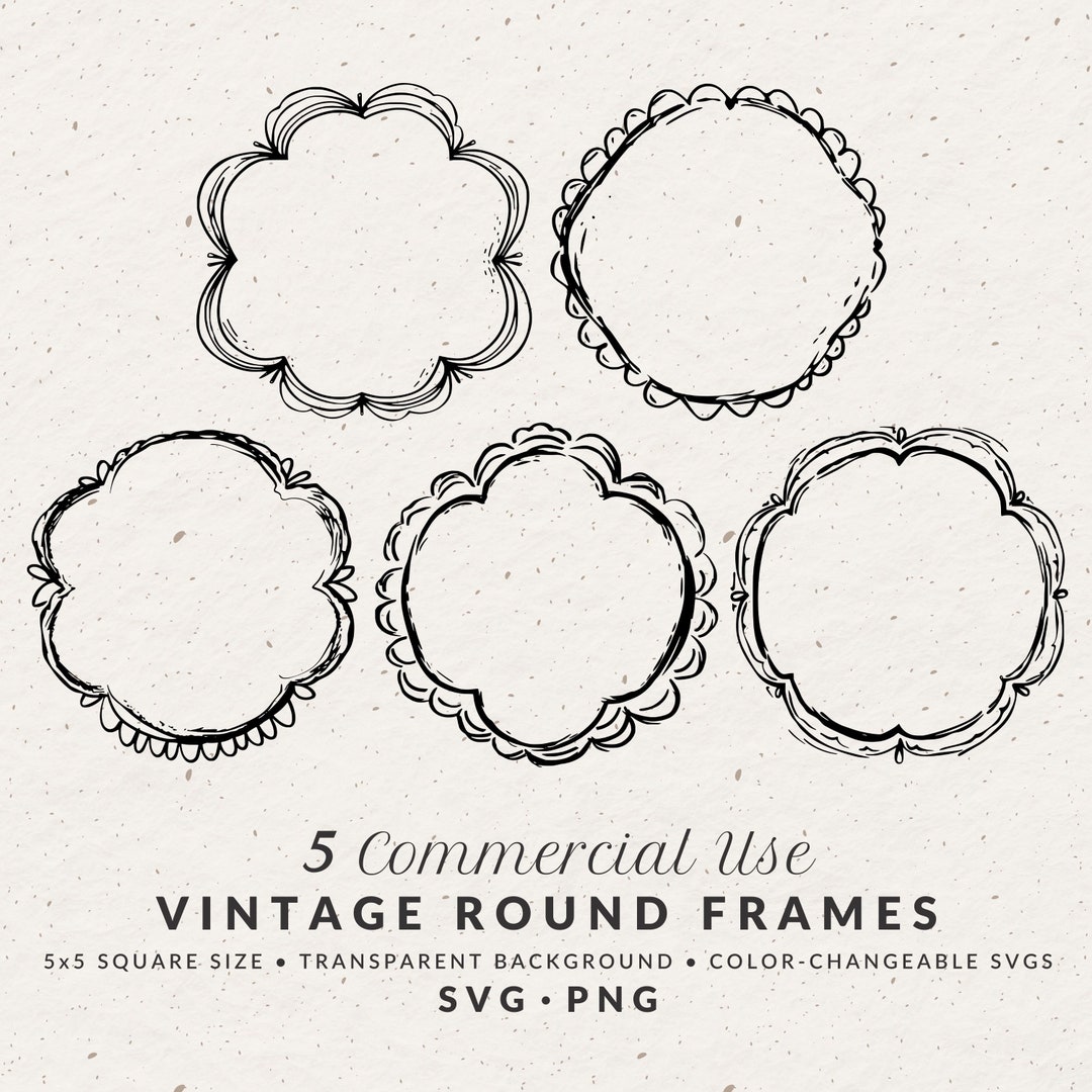 Hand Drawn Vintage Round Border Illustration Bundle Set SVG PNG, Size ...
