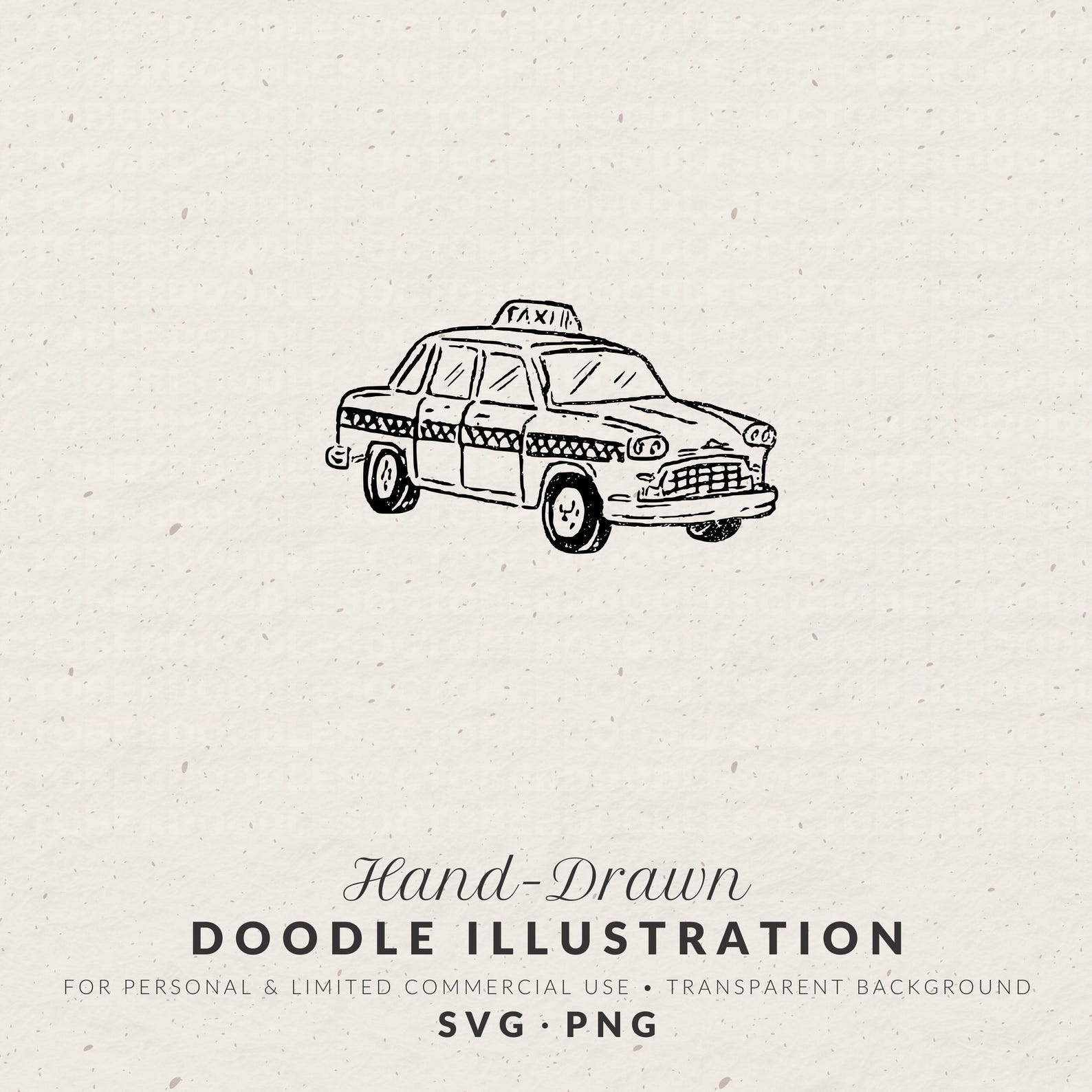Whimsical Taxi Cab Doodle – Hand Drawn New York Bachelorette Clipart ...