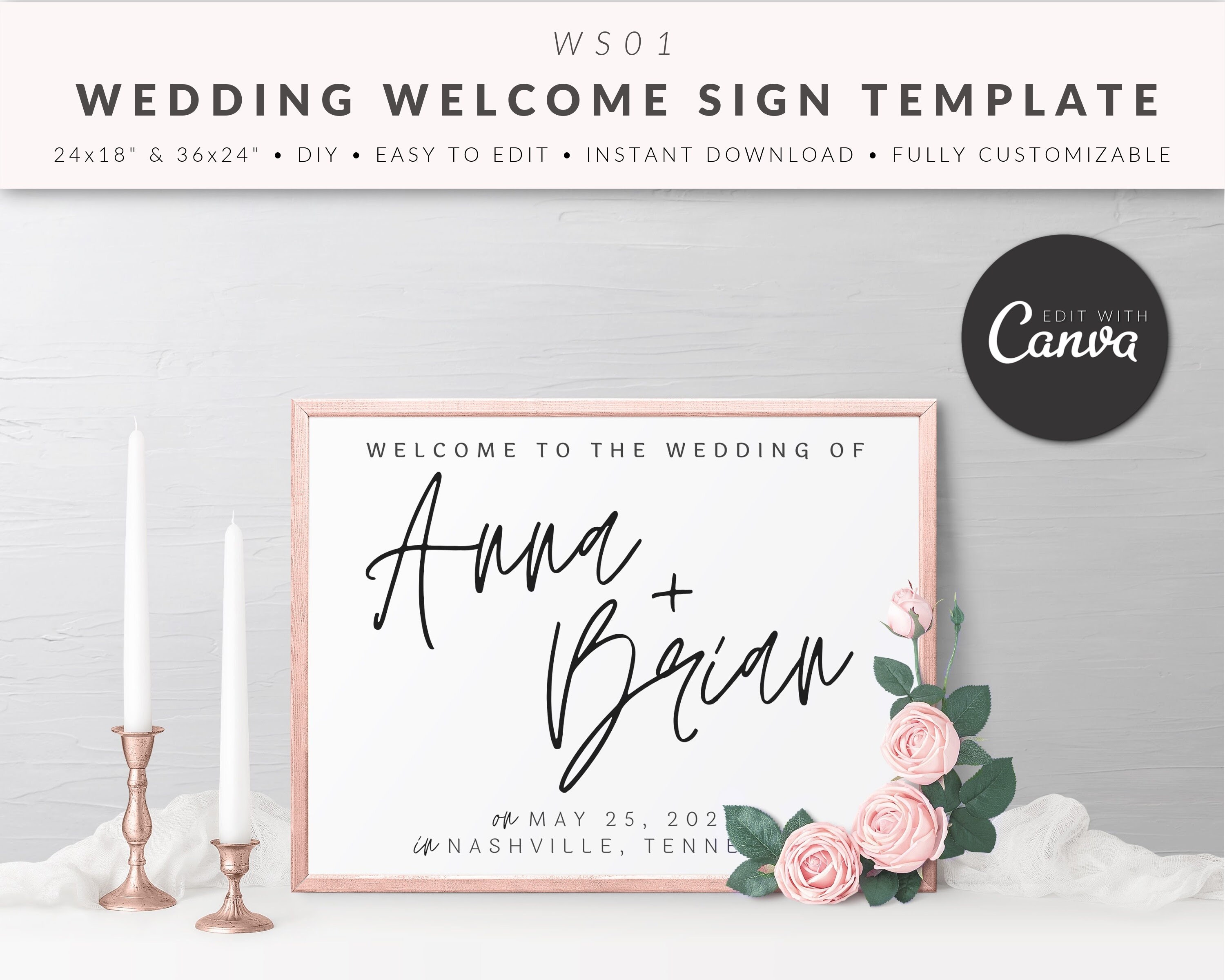 Design & Templates Templates Welcome Sign Wedding Sign Editable Wedding ...
