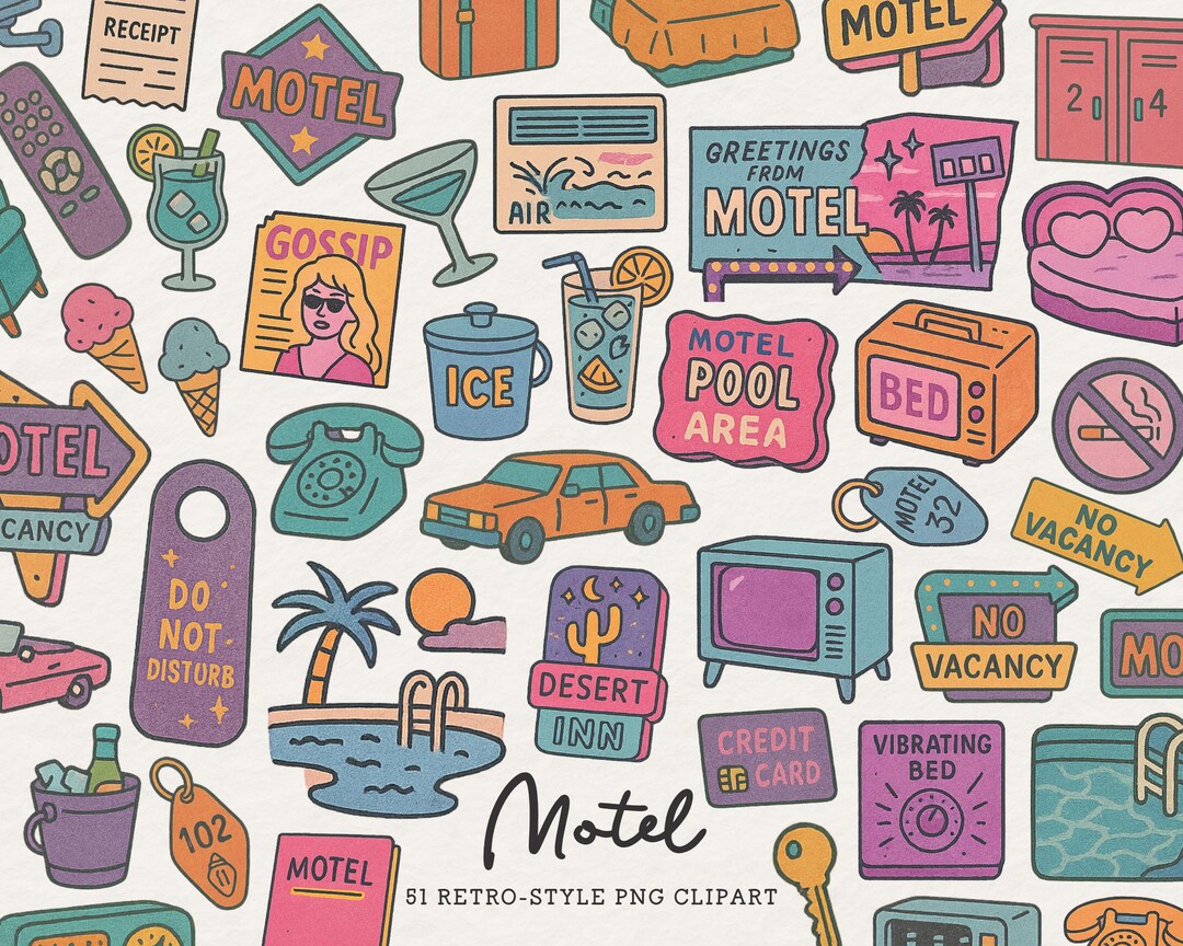 80s Motel Aesthetic Clipart Bundle, Retro Graphics for Party ...