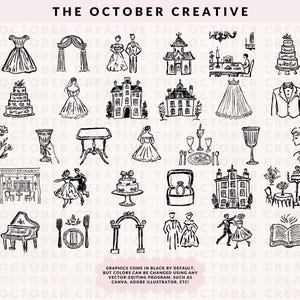 Rococo Wedding Clipart, Hand Drawn Doodle Illustration Bundle ...