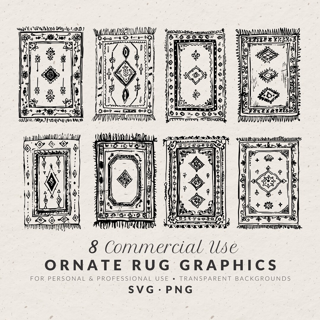 Hand Drawn Oriental Rug Illustration Bundle SVG PNG, Vintage Retro ...