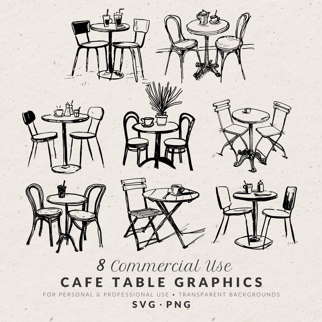 Hand Drawn Cafe Table Illustration SVG PNG, Hand Drawn Doodle Icons ...
