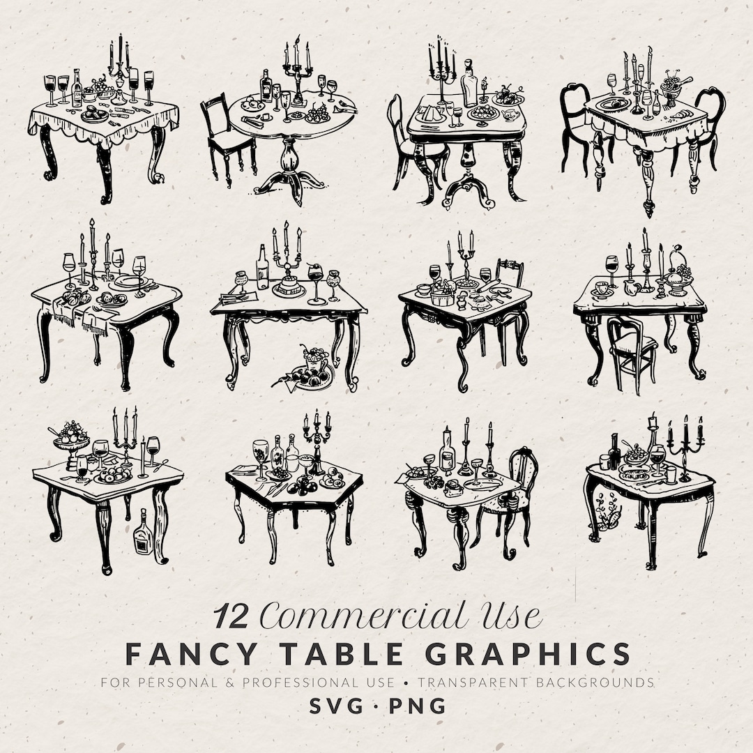 Hand Drawn Fancy Table Illustration SVG PNG, Hand Drawn Wedding Table ...