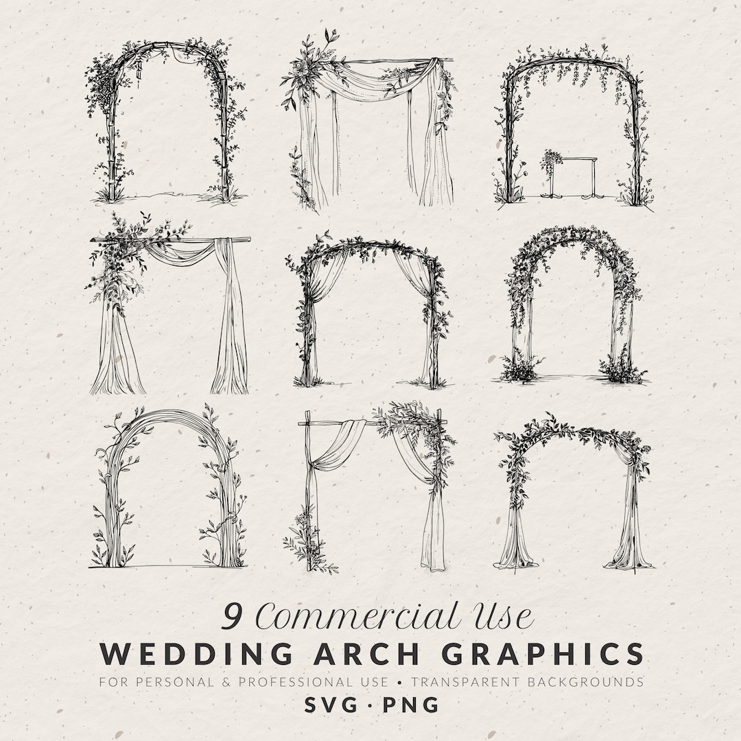 Hand Drawn Wedding Arch Illustration SVG PNG, Hand Drawn Wedding Icons ...