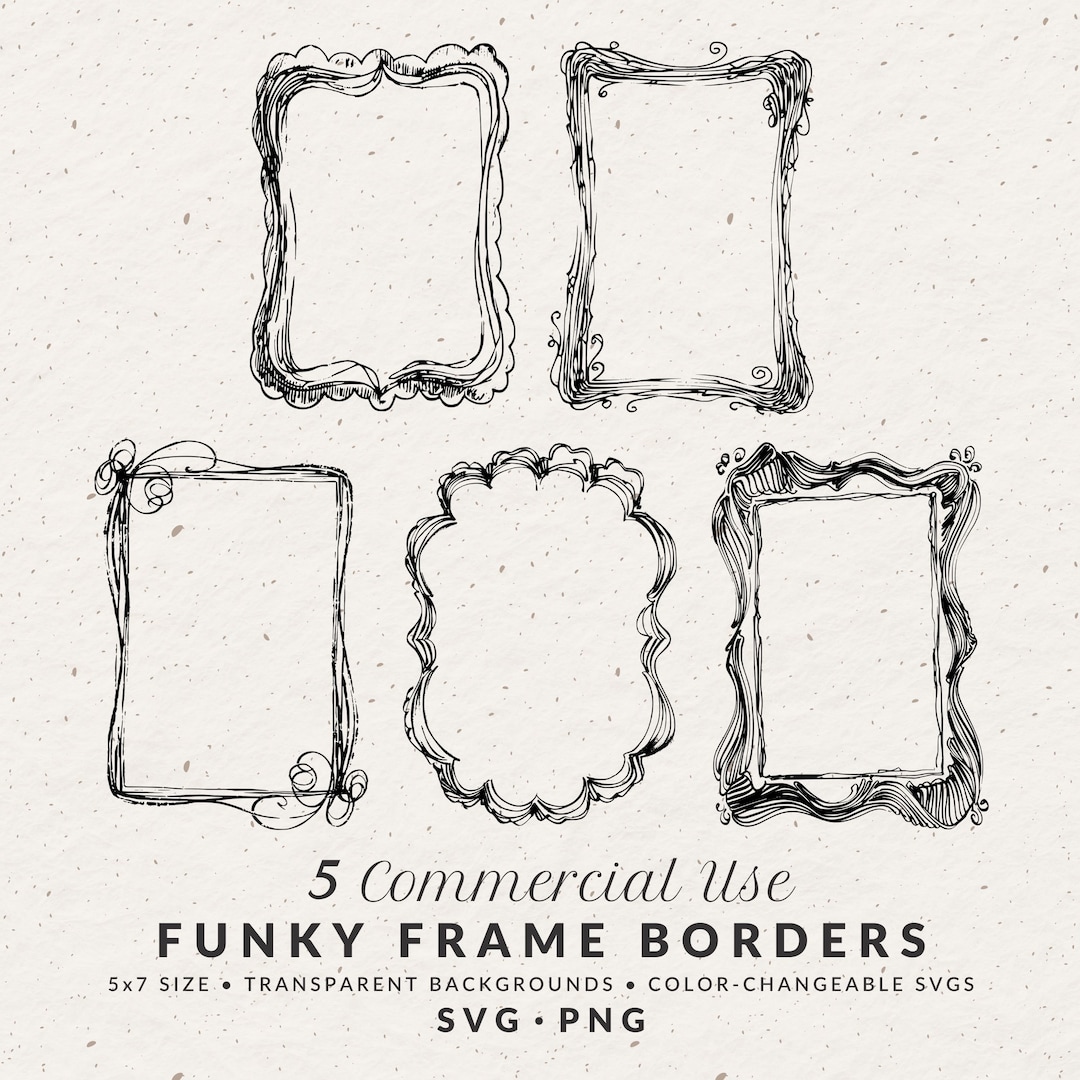 Hand Drawn Funky Vintage Border Illustration Bundle Set SVG PNG, Size ...
