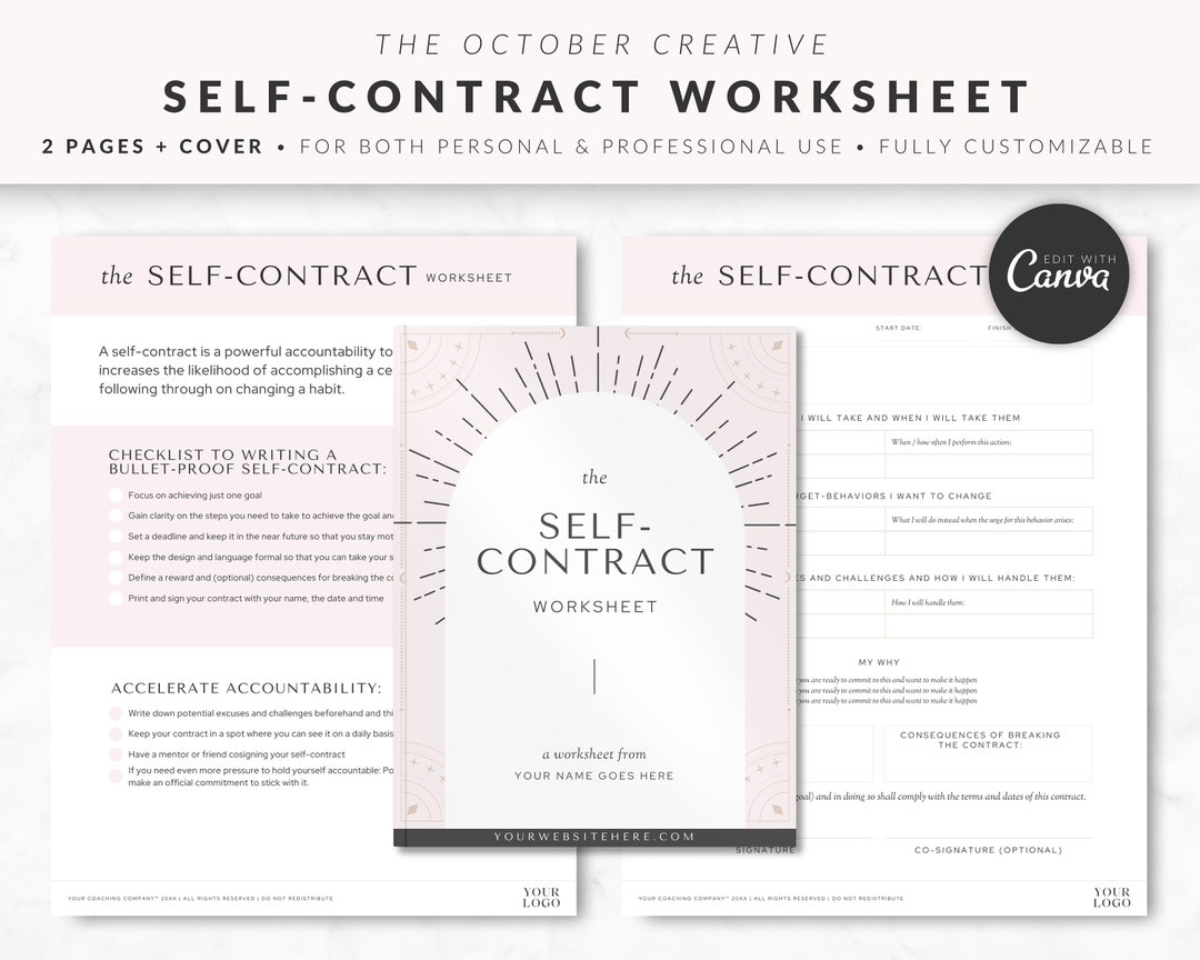 Self Contract Worksheet Template, Done for You Life Coaching Worksheets, Coaching Workbook ...