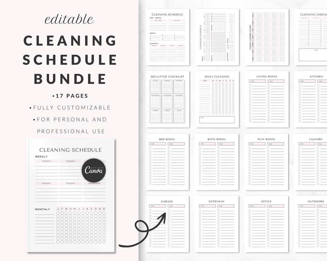 Editable Cleaning Schedule Canva Template Bundle, Organizational ...
