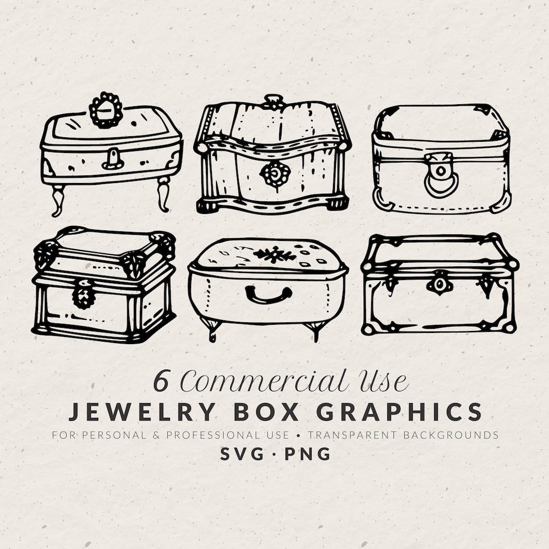 Hand Drawn Jewelry Box Illustration Bundle SVG PNG, Vintage Style Decor ...