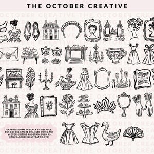 Regency Era Bridgerton Clipart, Hand Drawn Doodle Illustration Bundle ...