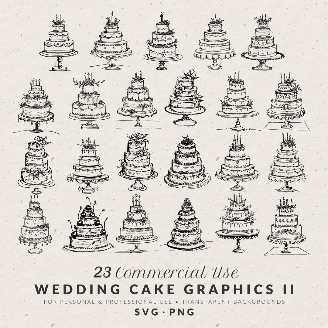 Hand Drawn Wedding Cake Illustrations SVG PNG, Hand Drawn Wedding Icons ...