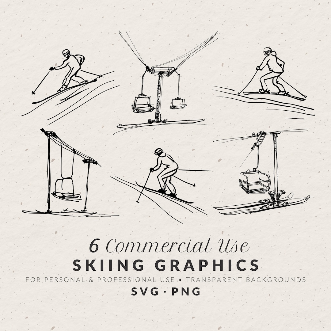 Hand Drawn Vintage Skiing Illustrations SVG PNG, Winter Holiday Ski ...