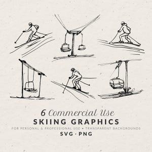 Hand Drawn Vintage Skiing Illustrations SVG PNG, Winter Holiday Ski ...