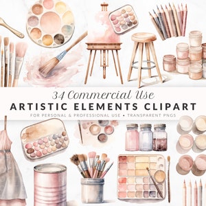 Watercolor Art Supplies Clip Art PNG, Craft Artist Clip Art, Clip Art ...